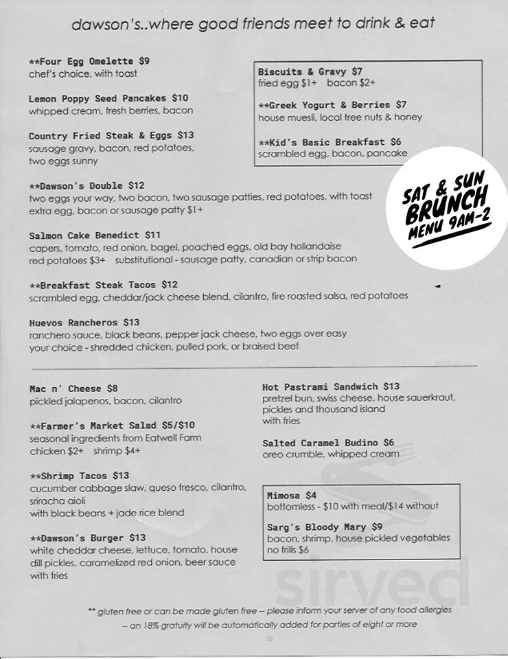 Dawson's Bar & Grill menu in Dixon, California, USA