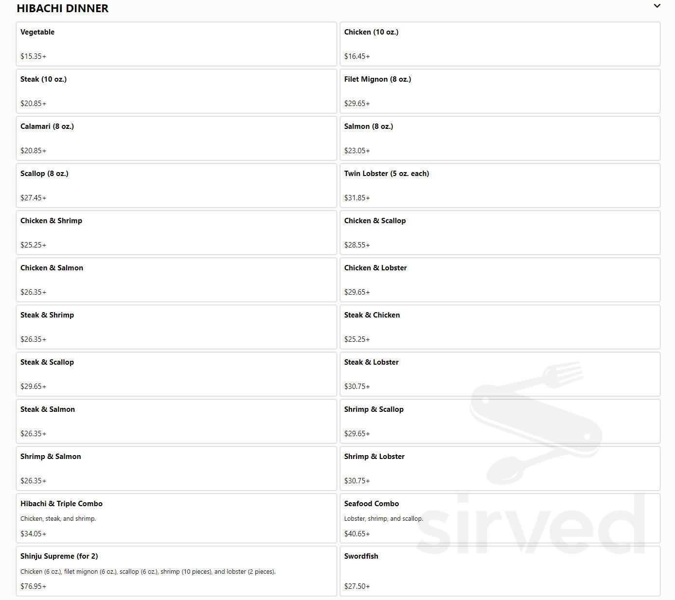 Menu - Prairie Village KS's SHINJU Sushi and Hibachi | Sirved
