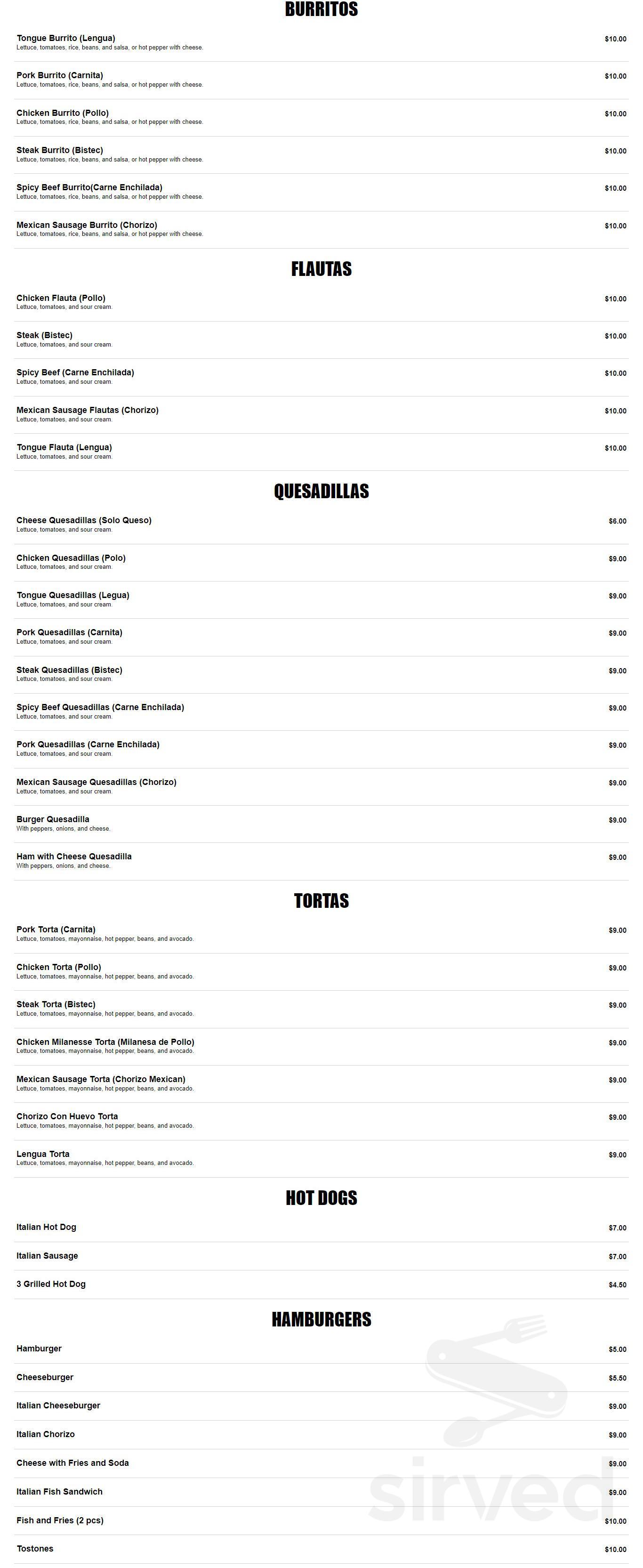 Prados Cheesesteak House and tacos menu in Newark, New Jersey, USA