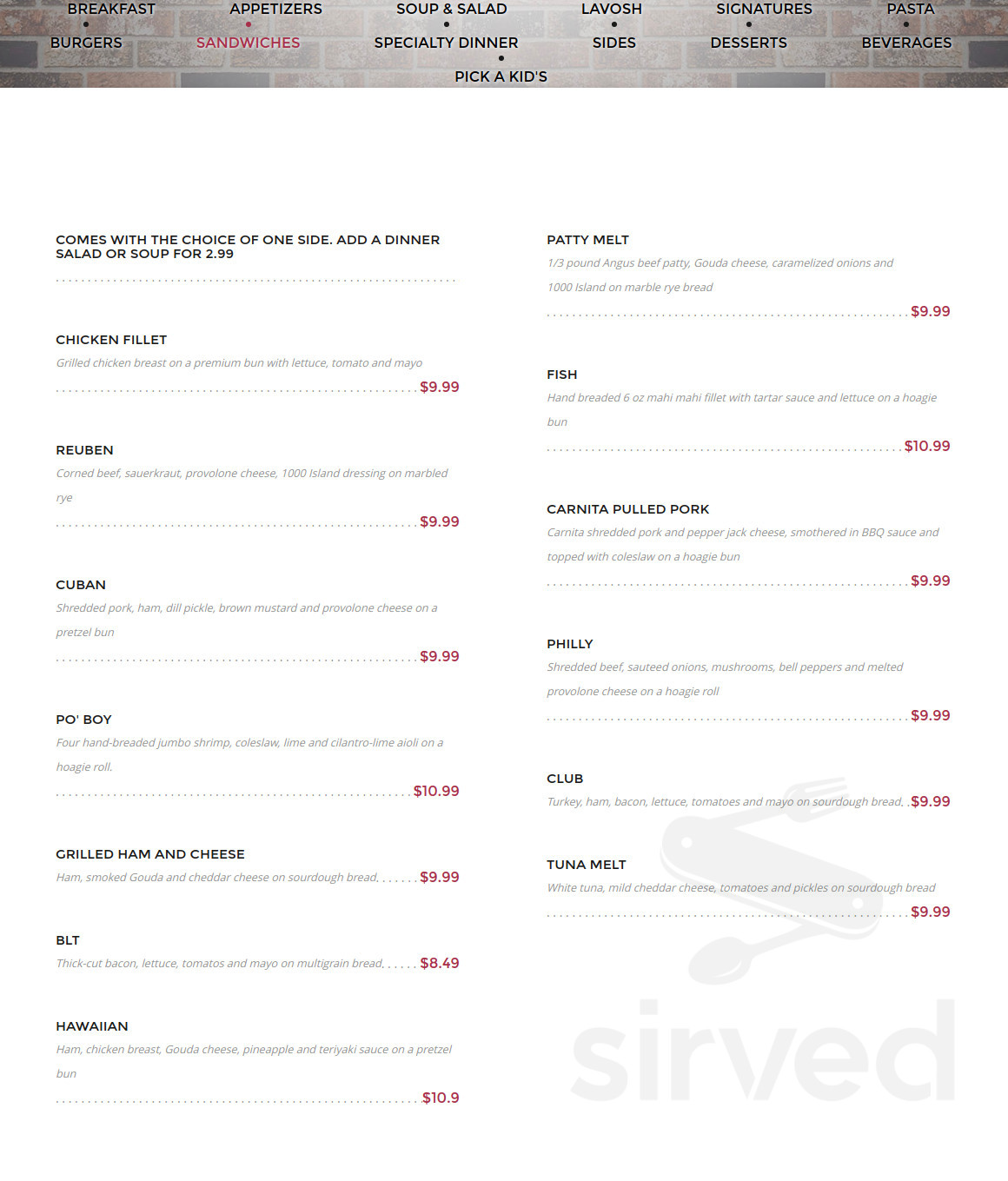 Marie's menu in Bottineau, North Dakota, USA