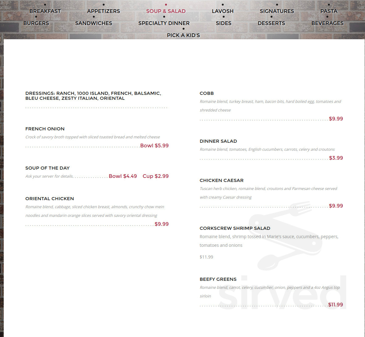 Marie's menu in Bottineau, North Dakota, USA