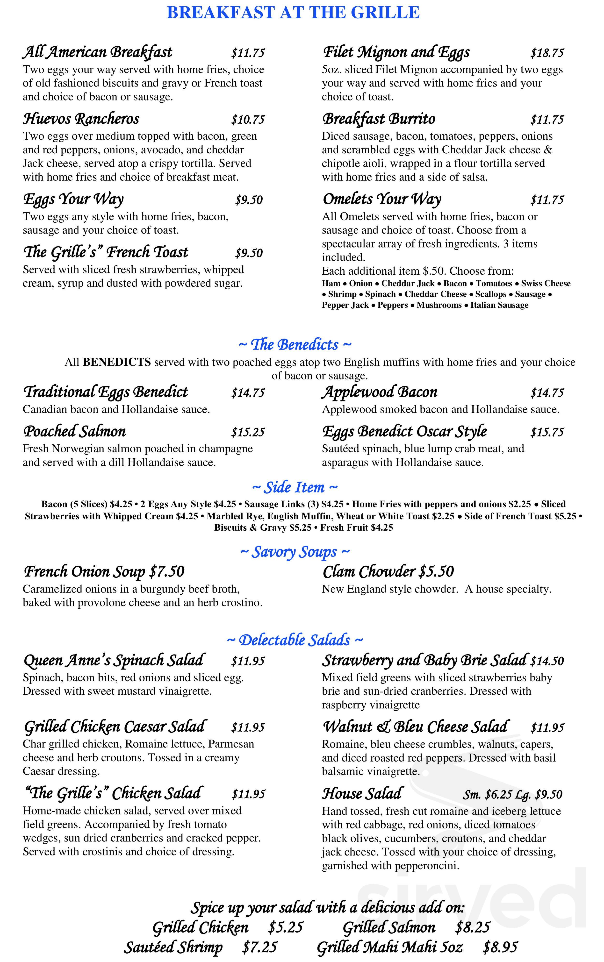 The Grille At Riverview menu in New Smyrna Beach, Florida, USA