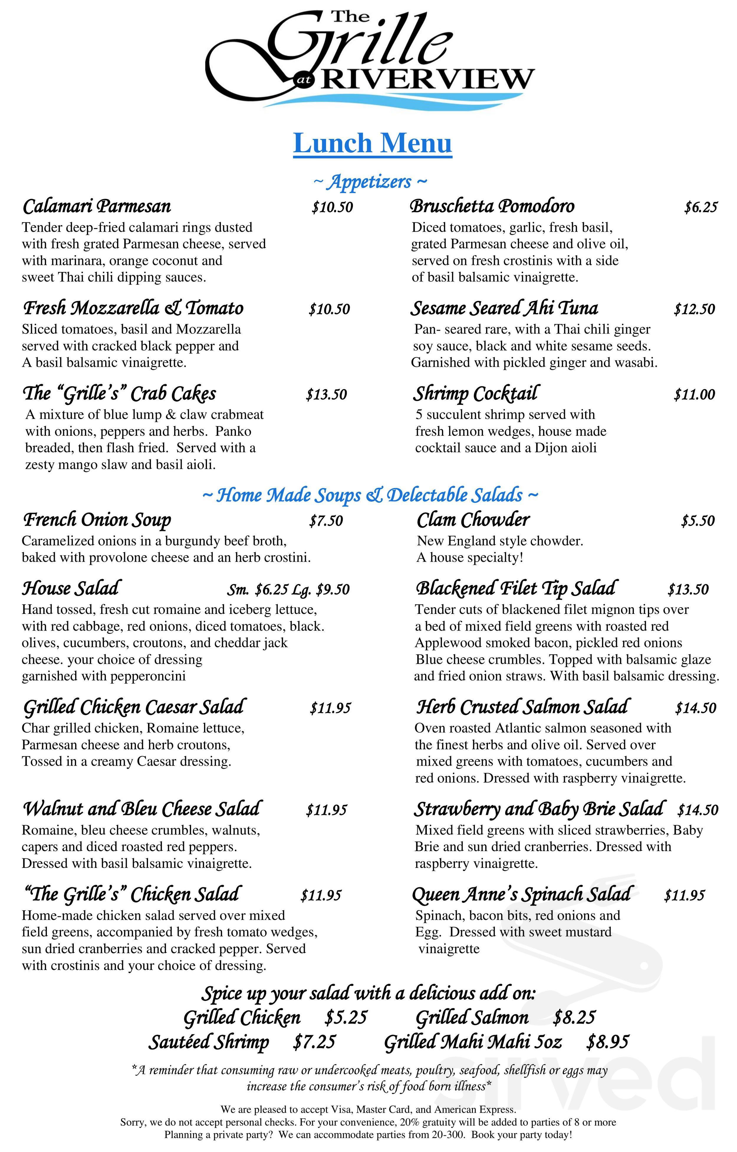 The Grille At Riverview menu in New Smyrna Beach, Florida, USA