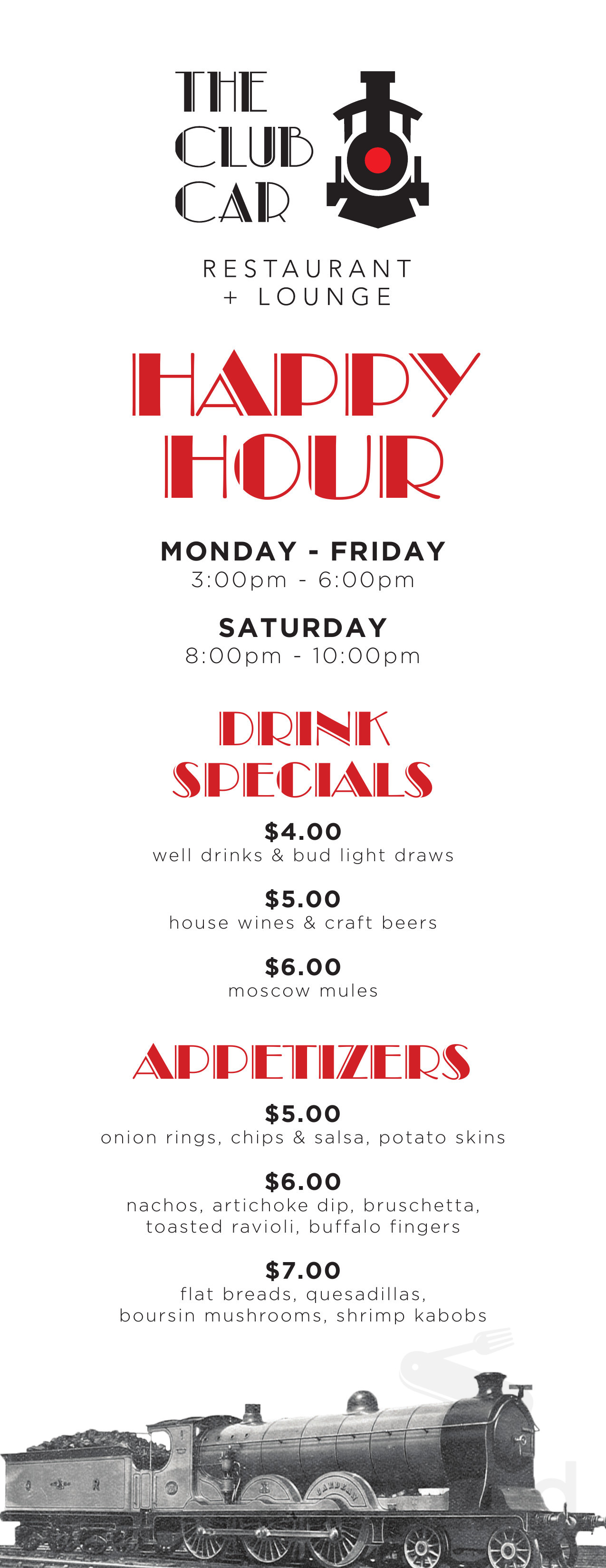 Club Car Restaurant & Lounge menu in Clive, Iowa, USA