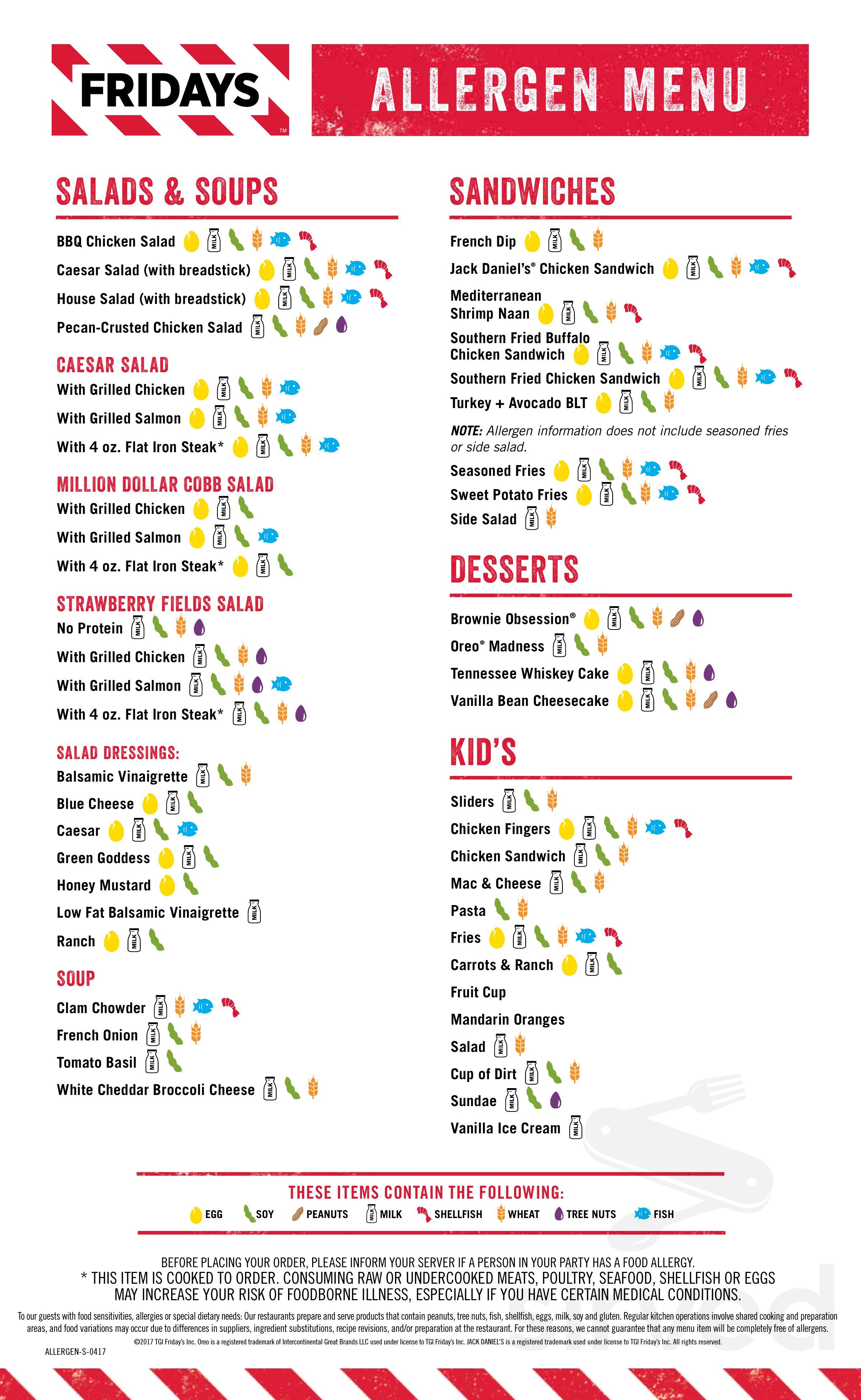 TGI Fridays menu in Baltimore, Maryland, USA