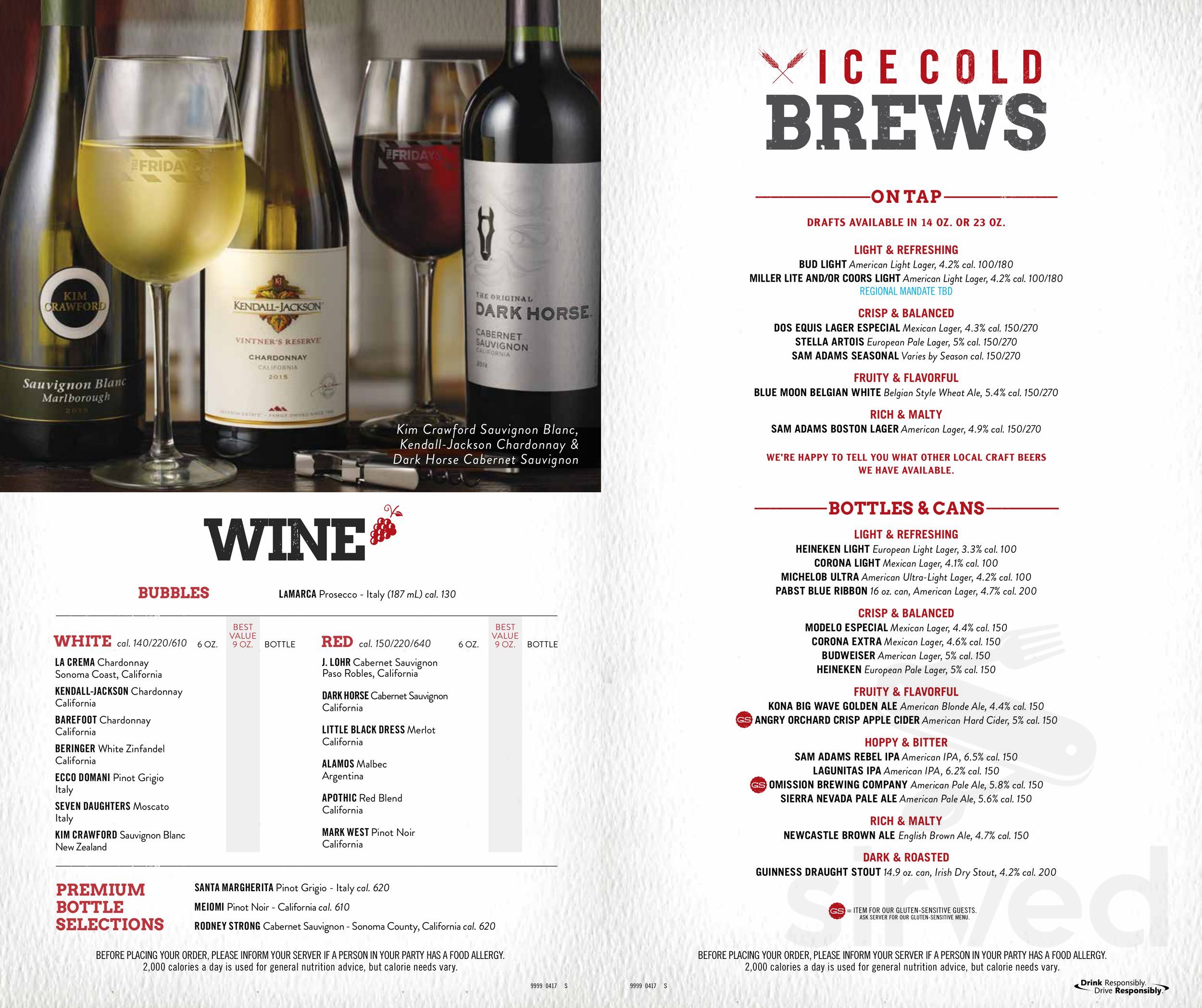 TGI Fridays menu in Baltimore, Maryland, USA