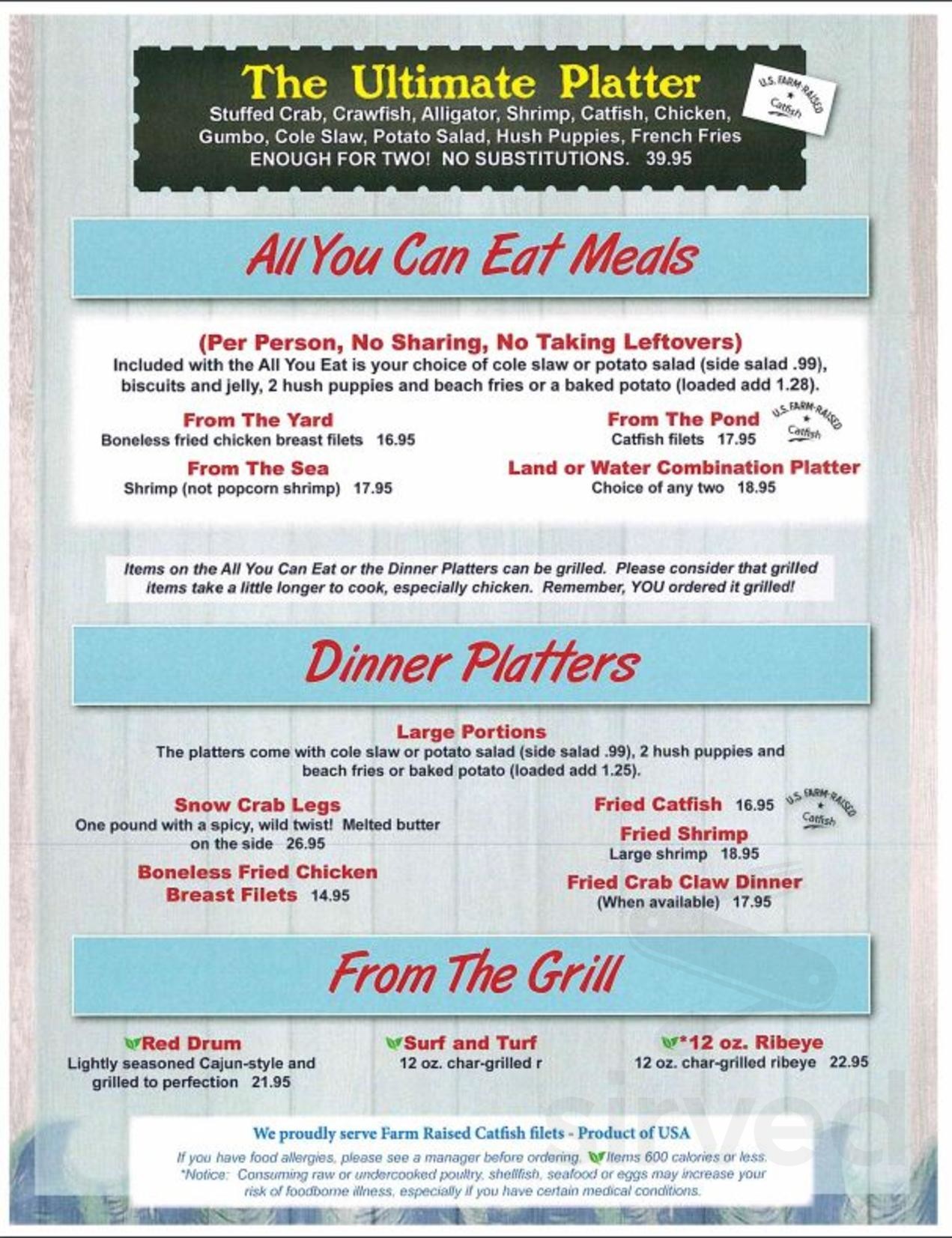 Snapper's Seafood menu in Biloxi, Mississippi, USA