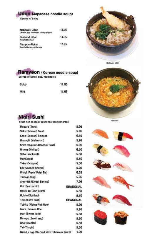 Sushi Nara menu in Morgan Hill, California, USA