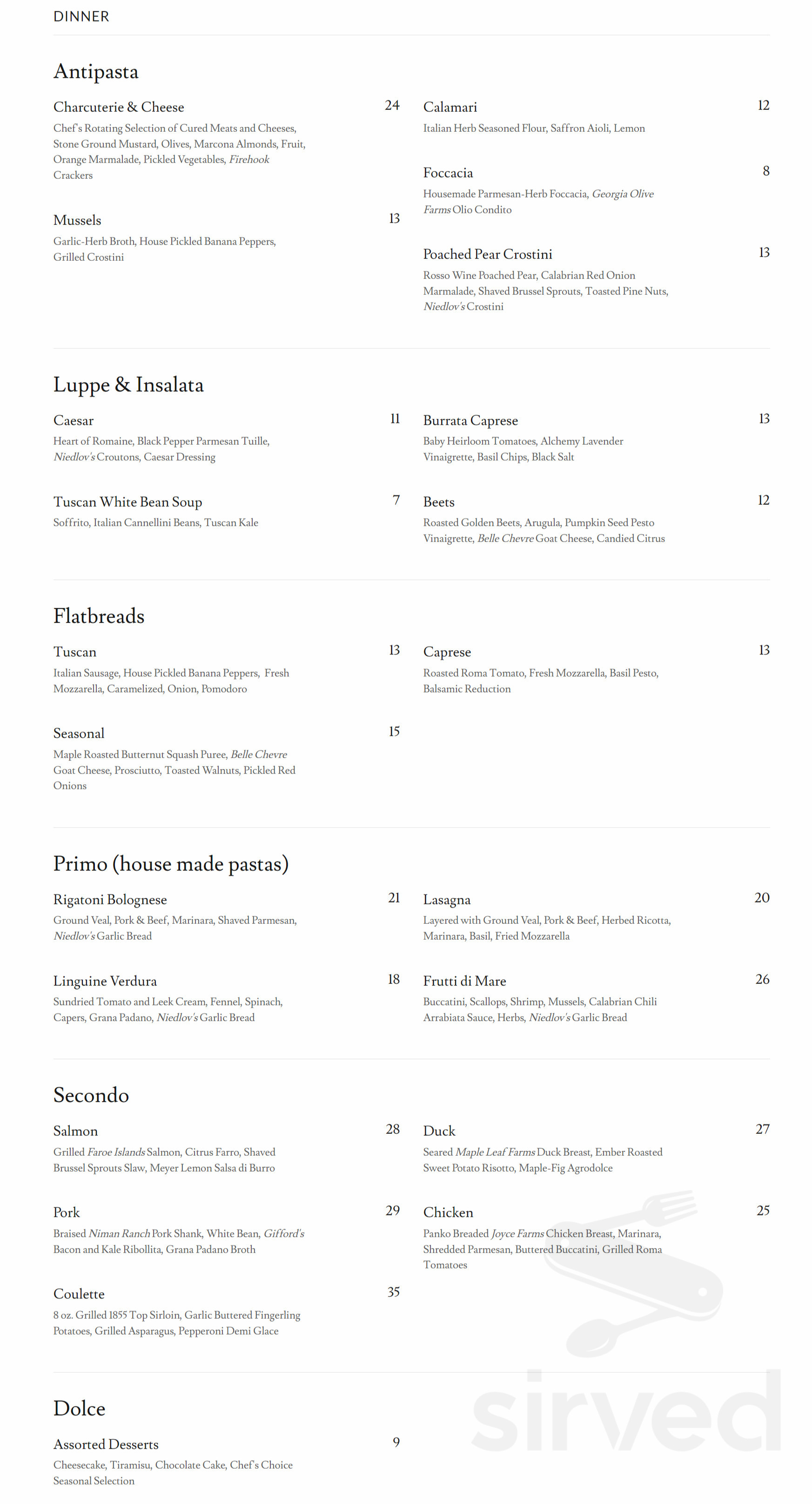 Alimentari Cucina e Bar menu in Chattanooga, Tennessee, USA