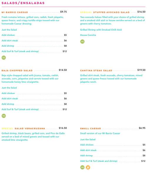 Baja Cantina and Fiesta menu in The Woodlands, Texas, USA