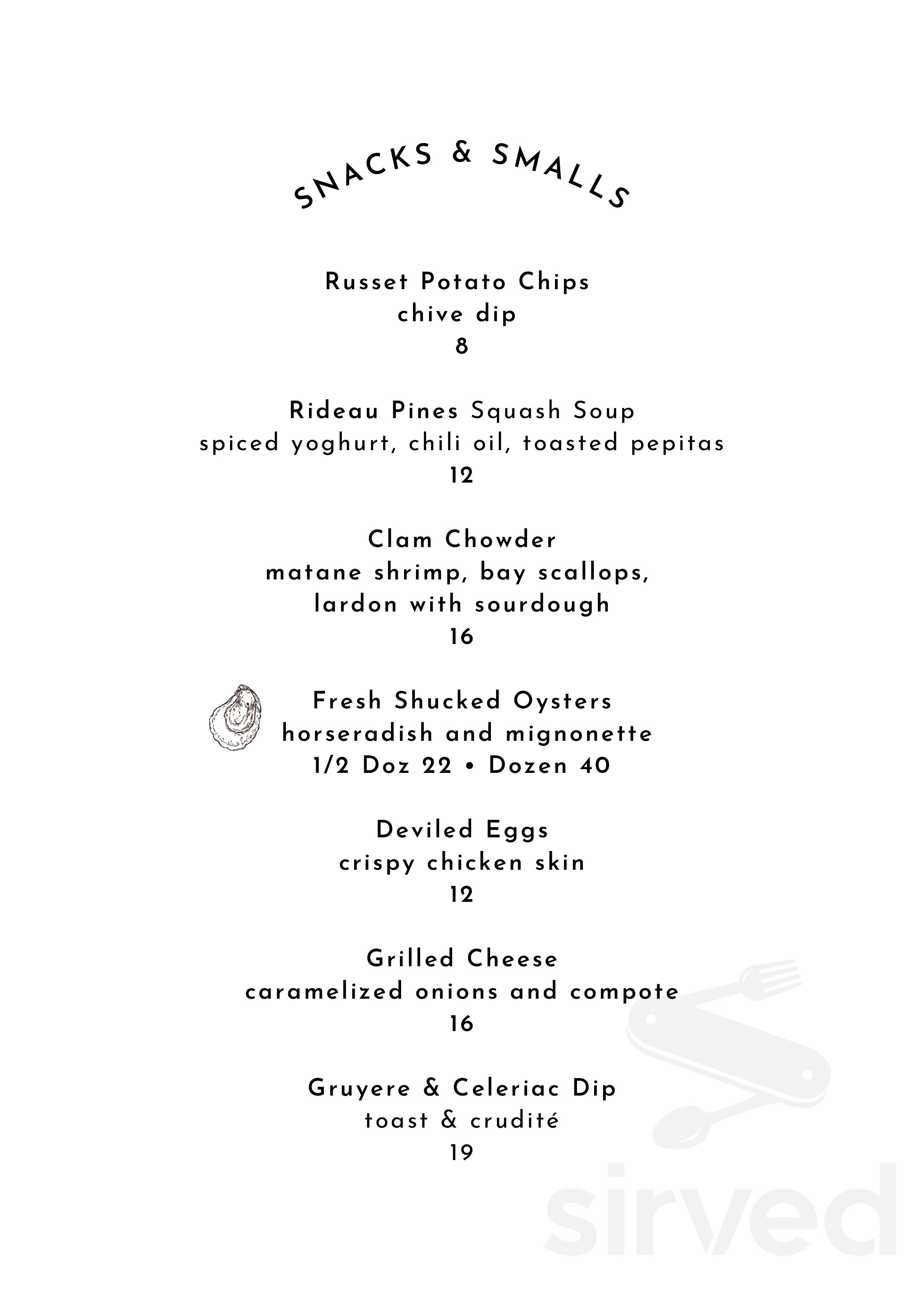 Parlour menus in Ottawa, Ontario, Canada