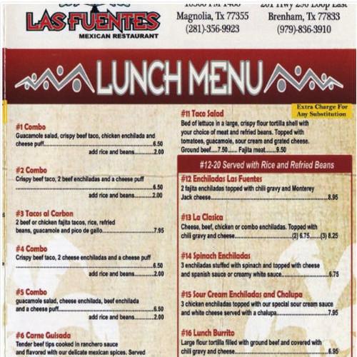 Las Fuentes menu in Brenham, Texas, USA