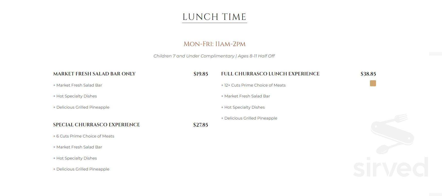 12 Cuts Brazilian Steakhouse menu in Dallas, Texas, USA