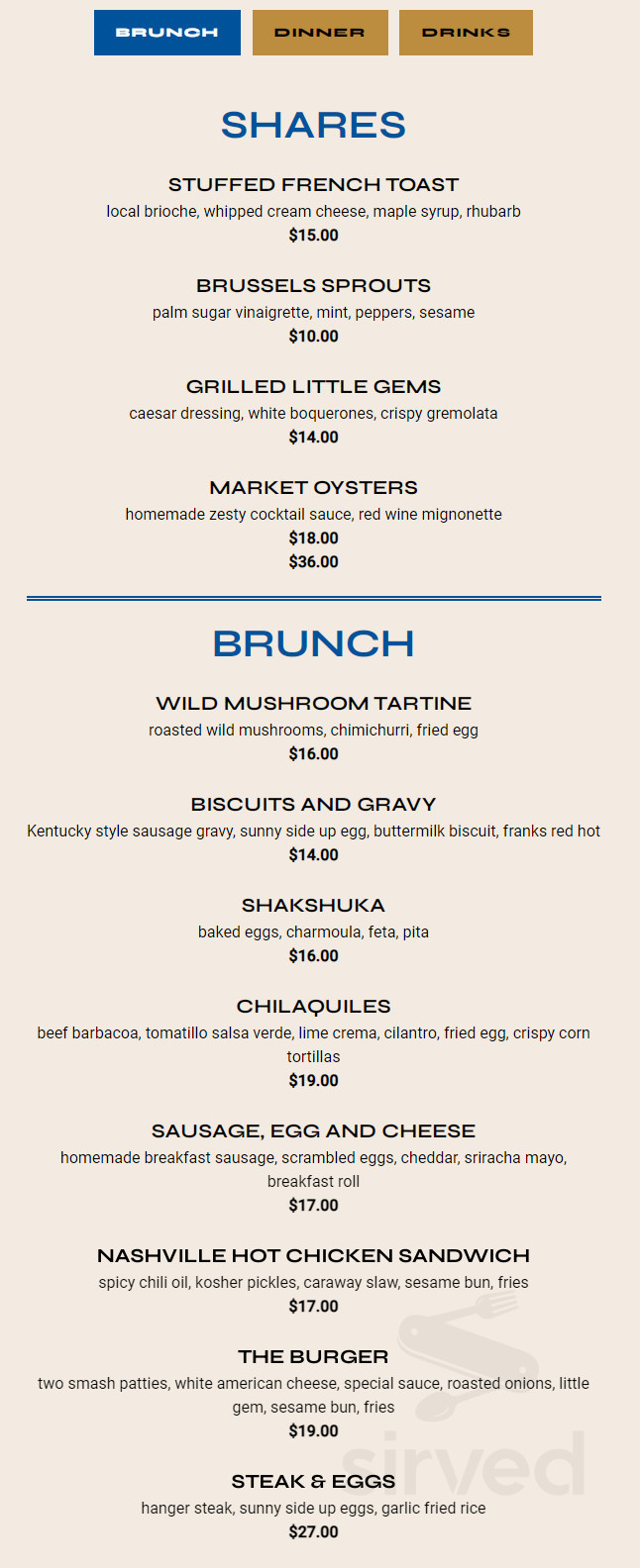 Leroy's menu in Brooklyn, New York, USA