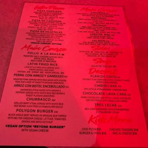 Polygon menu in Brooklyn, New York, USA
