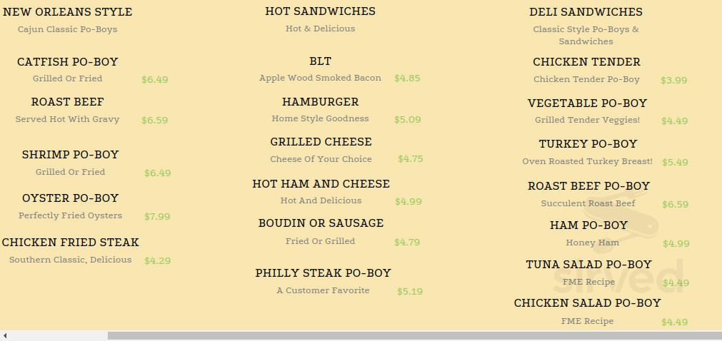 French Market Express menu in Natchitoches, Louisiana, USA