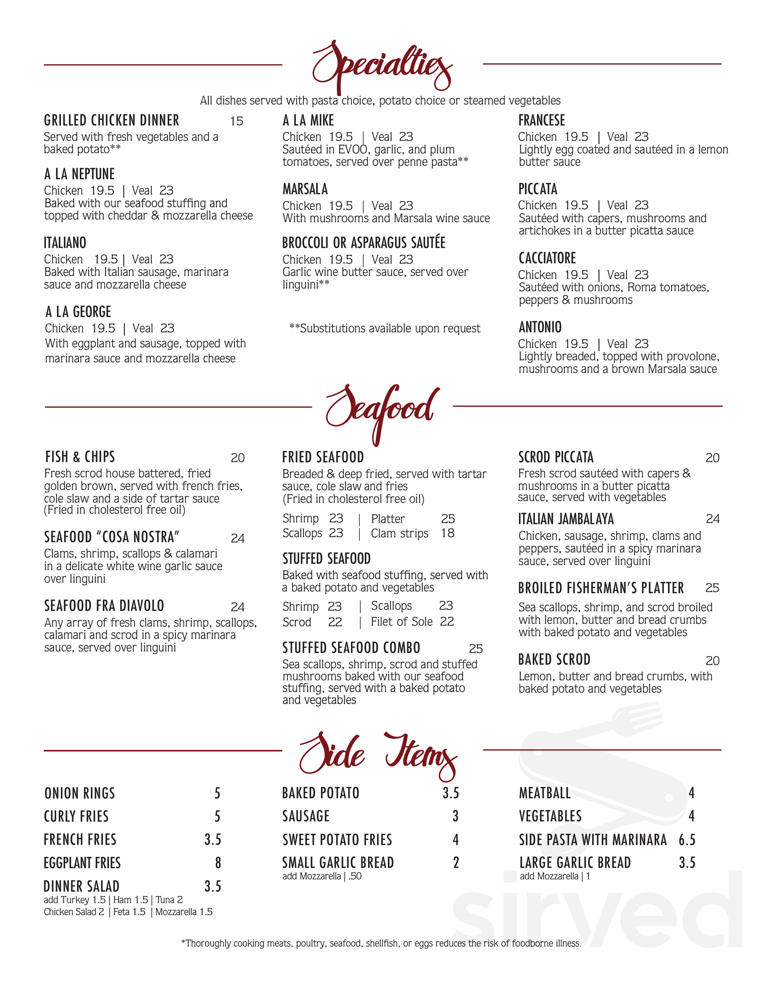 George's Pizza & Restaurant menus in Unionville, Connecticut, United States