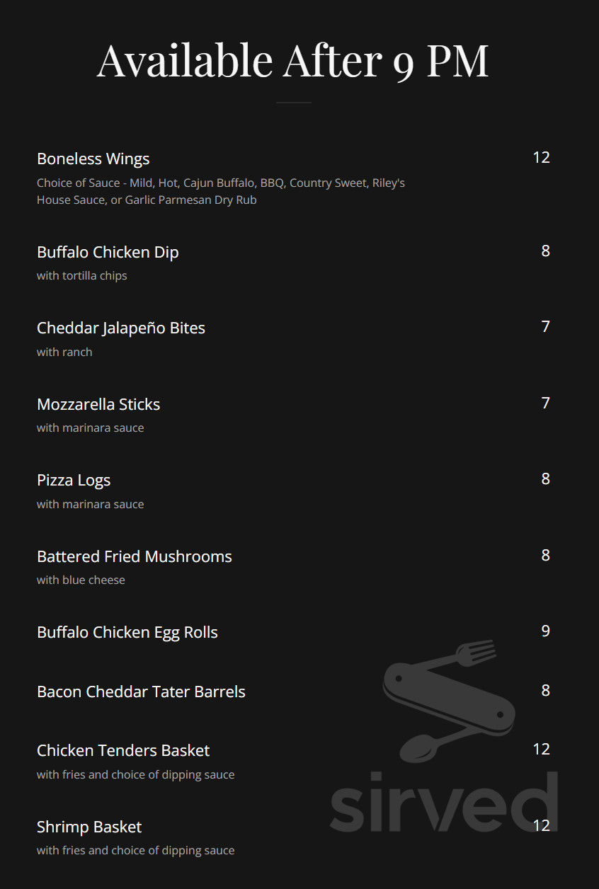 Riley's Bar & Grill menu in North Rose, New York, USA
