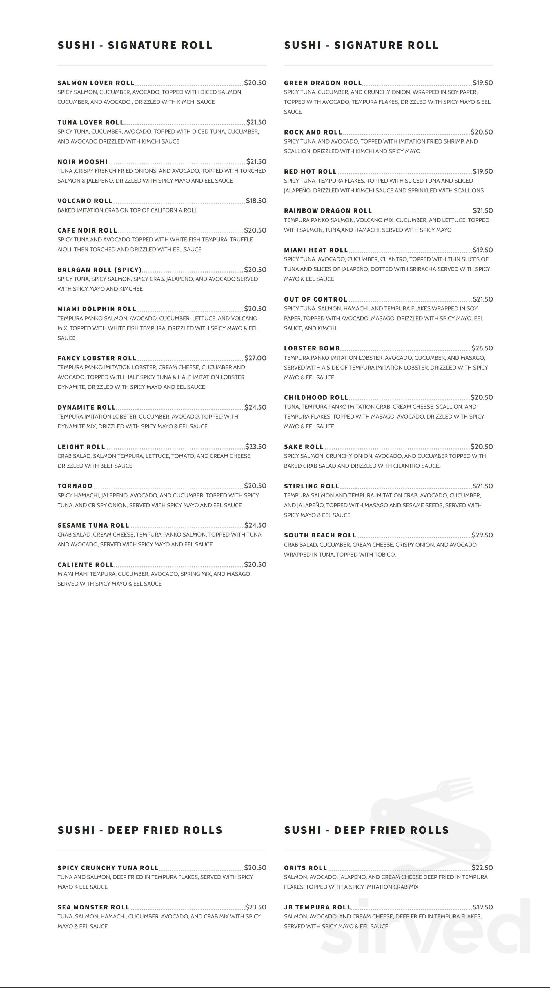 Café Noir menu in Hollywood, Florida, USA