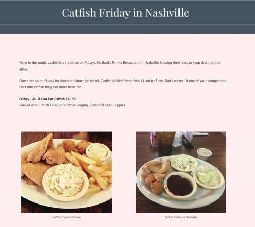 Mallard's menu in Nashville, Tennessee, USA