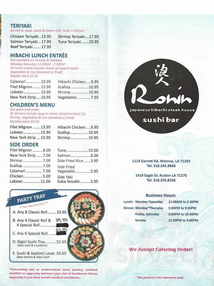 Menu - Monroe LA's Ronin Steak House & Sushi | Sirved