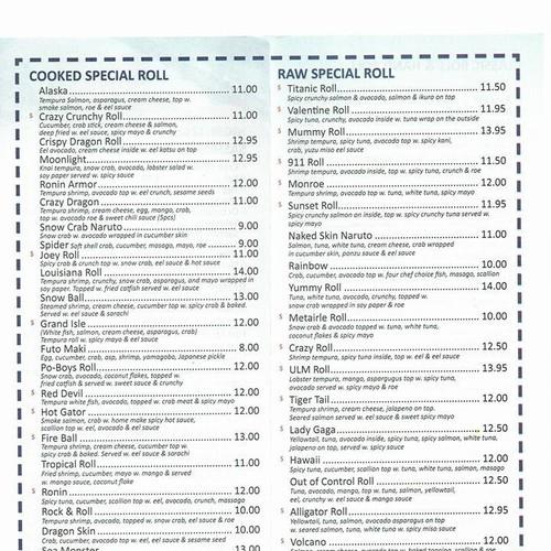 Ronin Steak House & Sushi menu in Monroe, Louisiana, USA