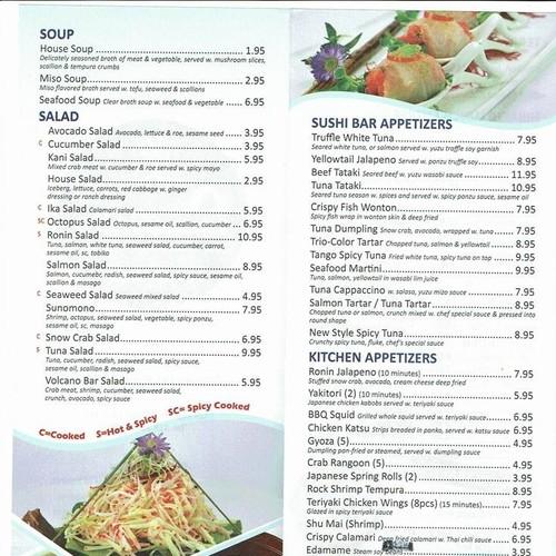 Ronin Steak House & Sushi menu in Monroe, Louisiana, USA