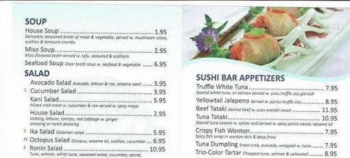 Menu for Ronin Steak House & Sushi in Monroe, LA | Sirved