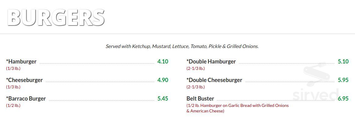 Barraco's Pizza menu in Evergreen Park, Illinois, USA