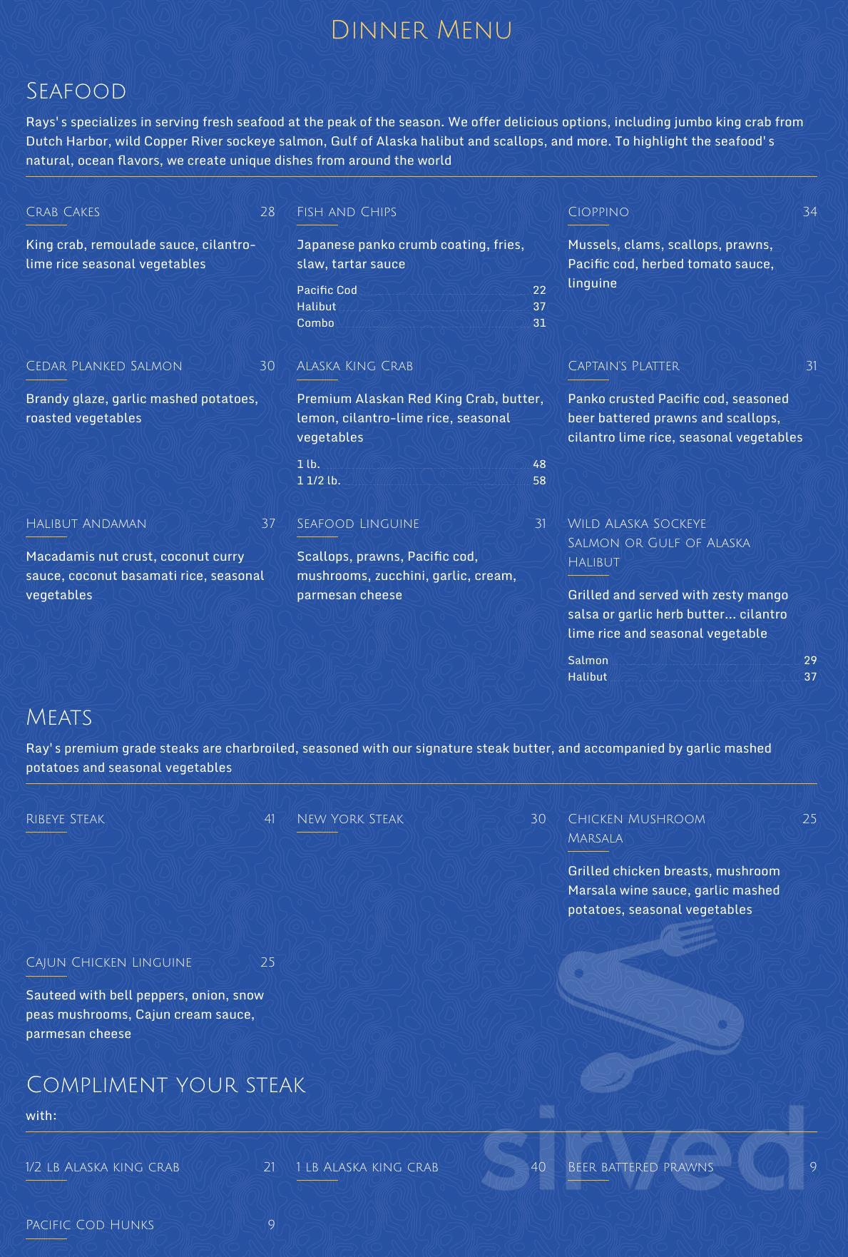 Ray's Waterfront menu in Seward, Alaska, USA