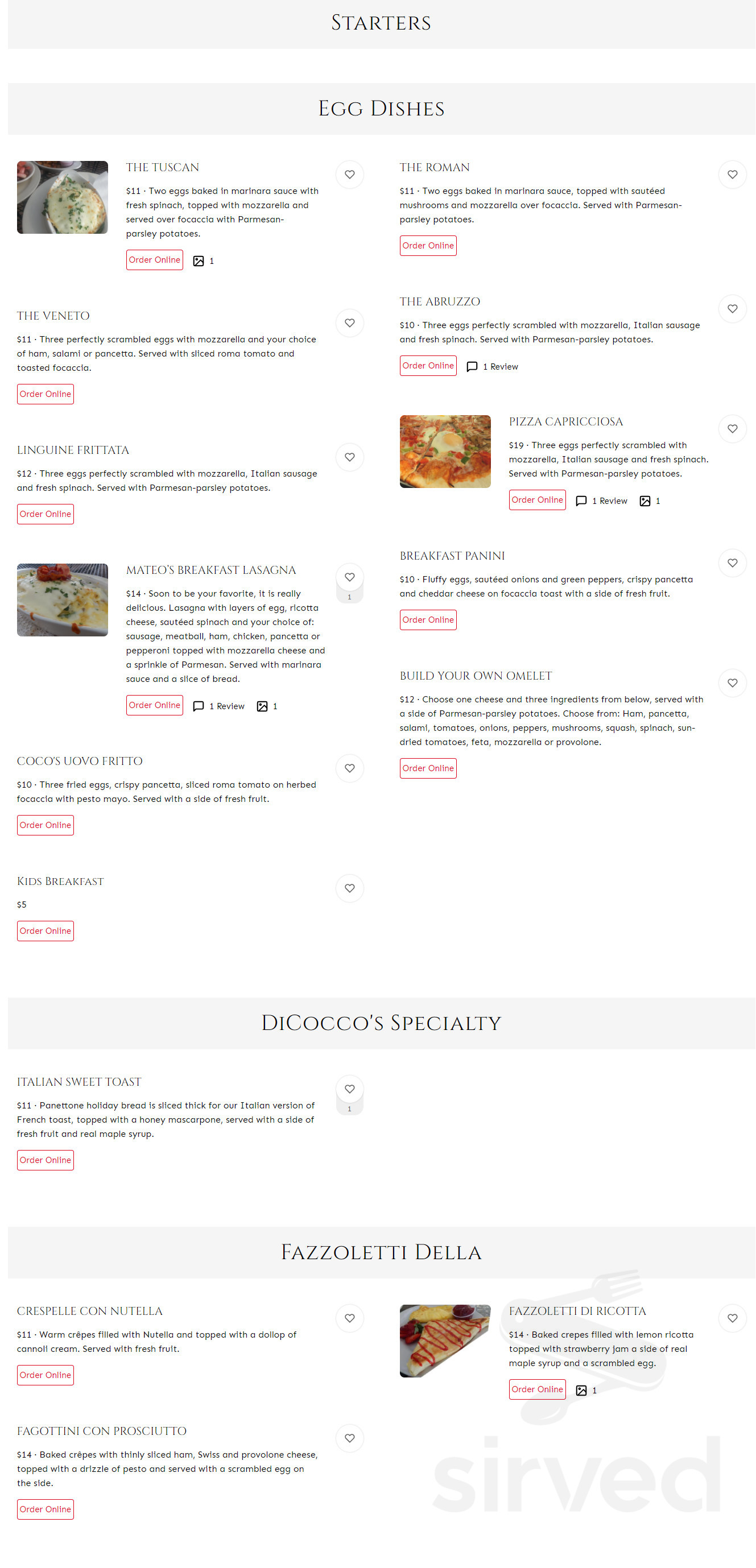 Coco's Italian Market & Restaurant menu in Nashville, Tennessee, USA