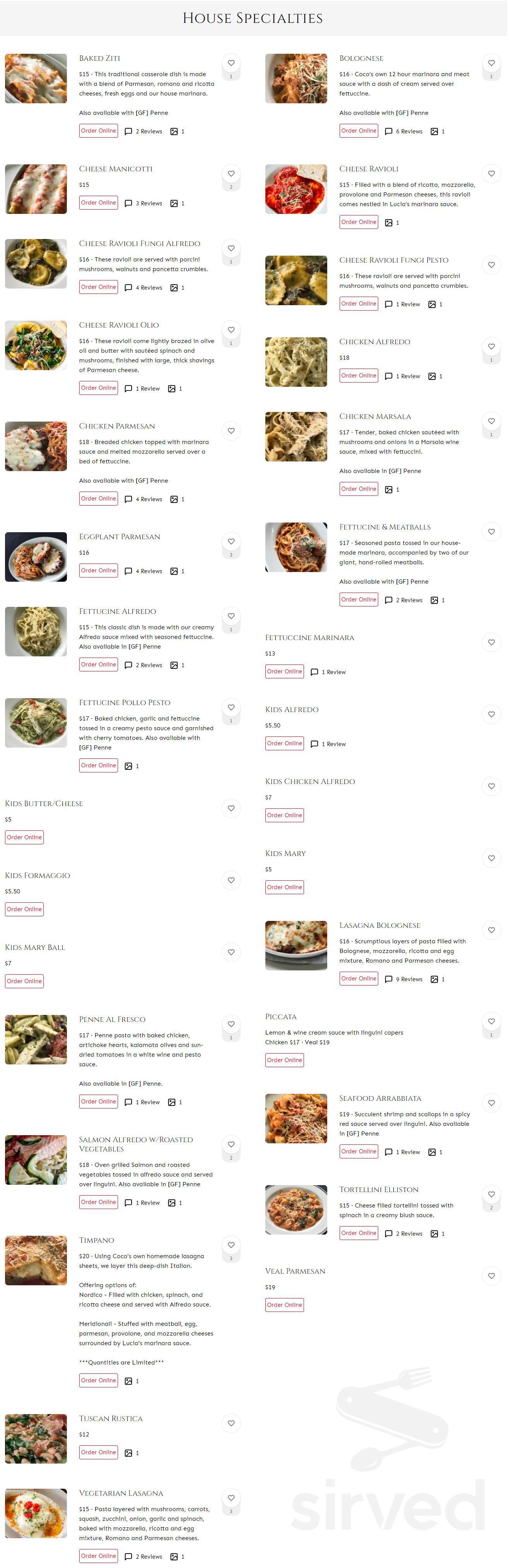 Coco's Italian Market & Restaurant menu in Nashville, Tennessee, USA