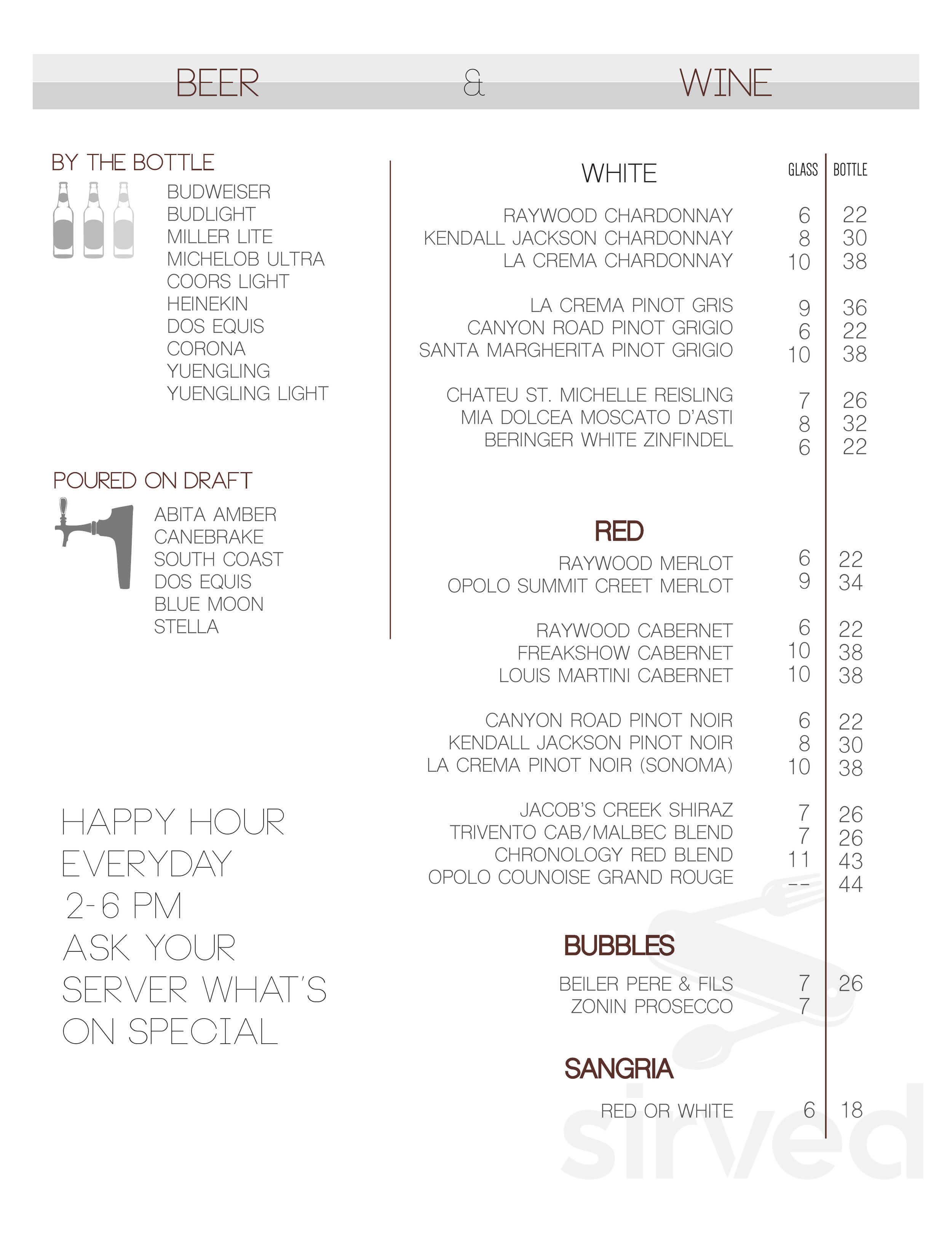 RiverFront menu in Abbeville, Louisiana, USA