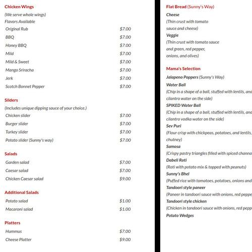 Garden State Bar menu in Milltown, New Jersey, USA