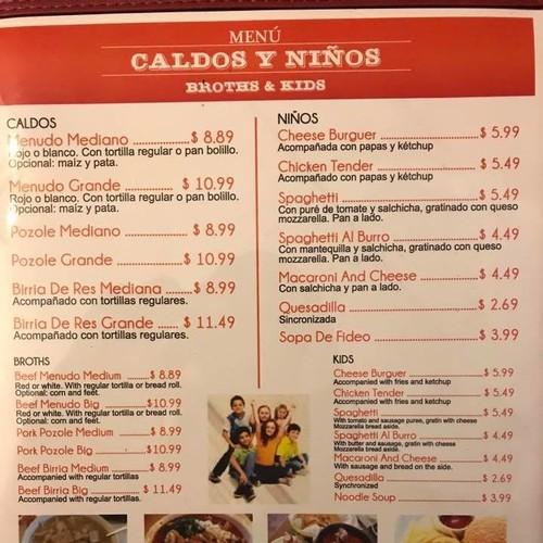 El Menudazo menu in North Las Vegas, Nevada, USA