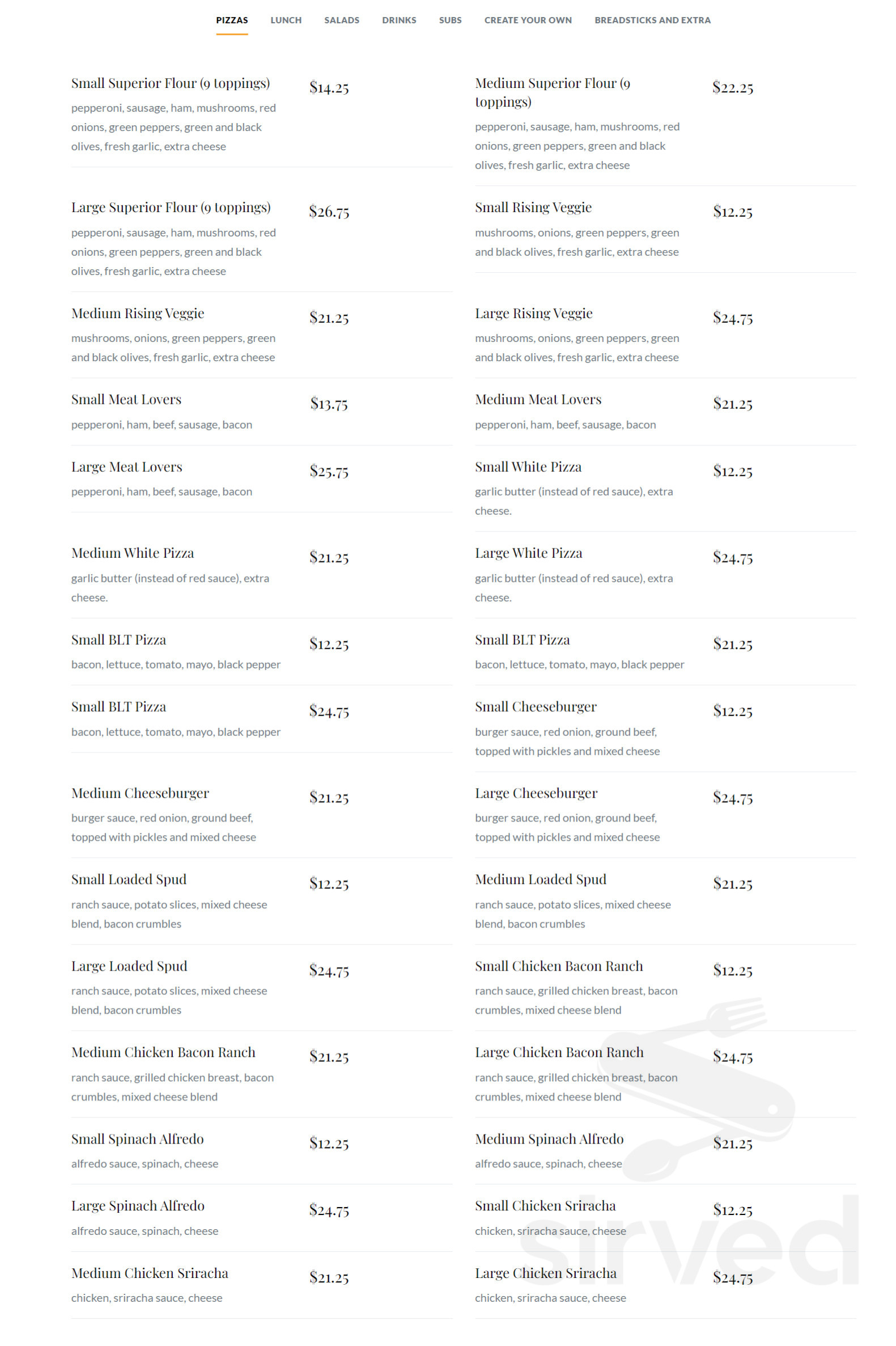 Menu - Columbus GA's Rising Flour Pizza | Sirved