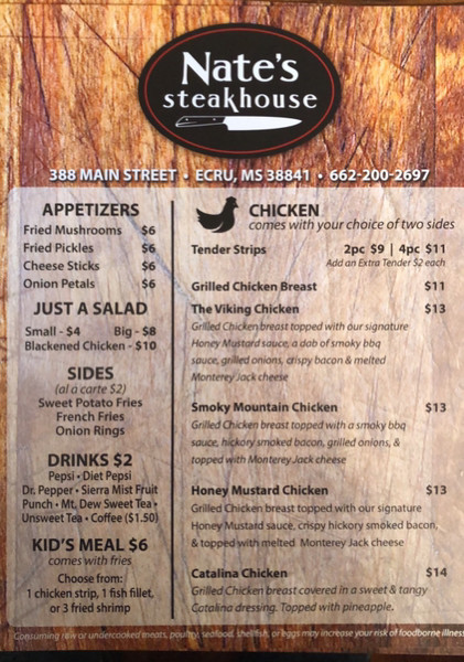 Nate’s Steakhouse menus in Ecru, Mississippi, United States