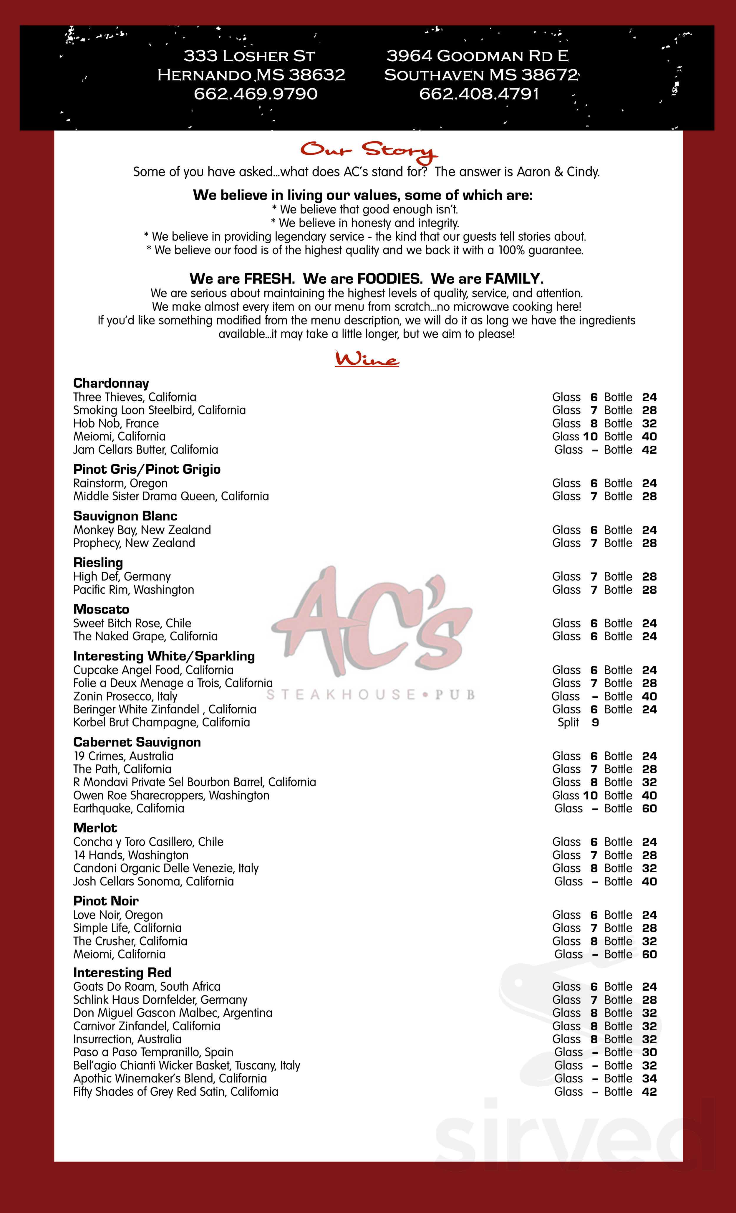 AC's Steakhouse Pub-Hernando menu in Hernando, Mississippi, USA