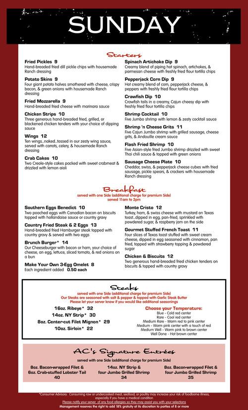 AC's Steakhouse Pub-Hernando menu in Hernando, Mississippi, USA