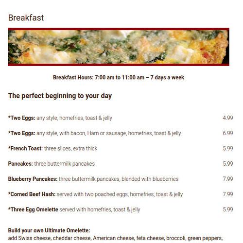 Century House Restaurant menu in Peabody, Massachusetts, USA