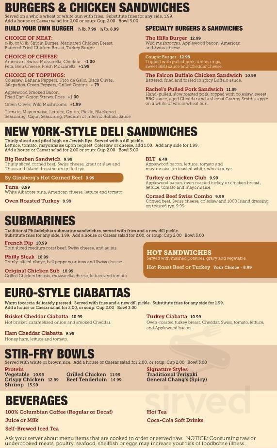 Menu - Troy MI's The Hills City Grille | Sirved