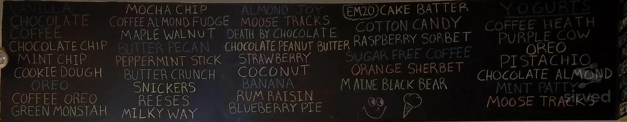 Frost Bite menu in Hull, Massachusetts, USA