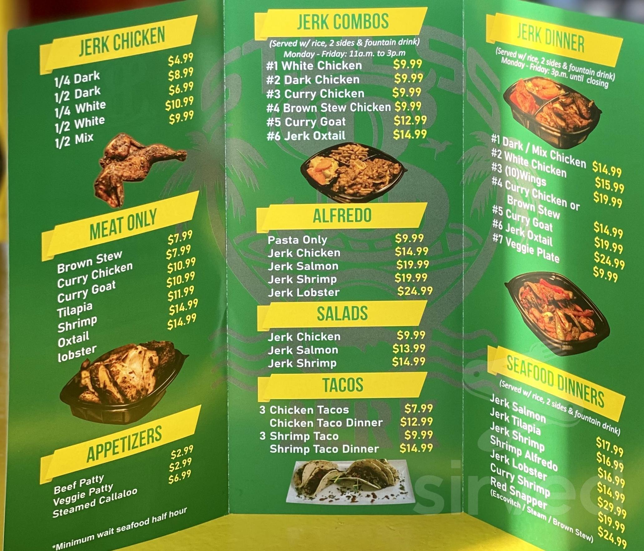 St Bess Jerk menu in Chicago, Illinois, USA