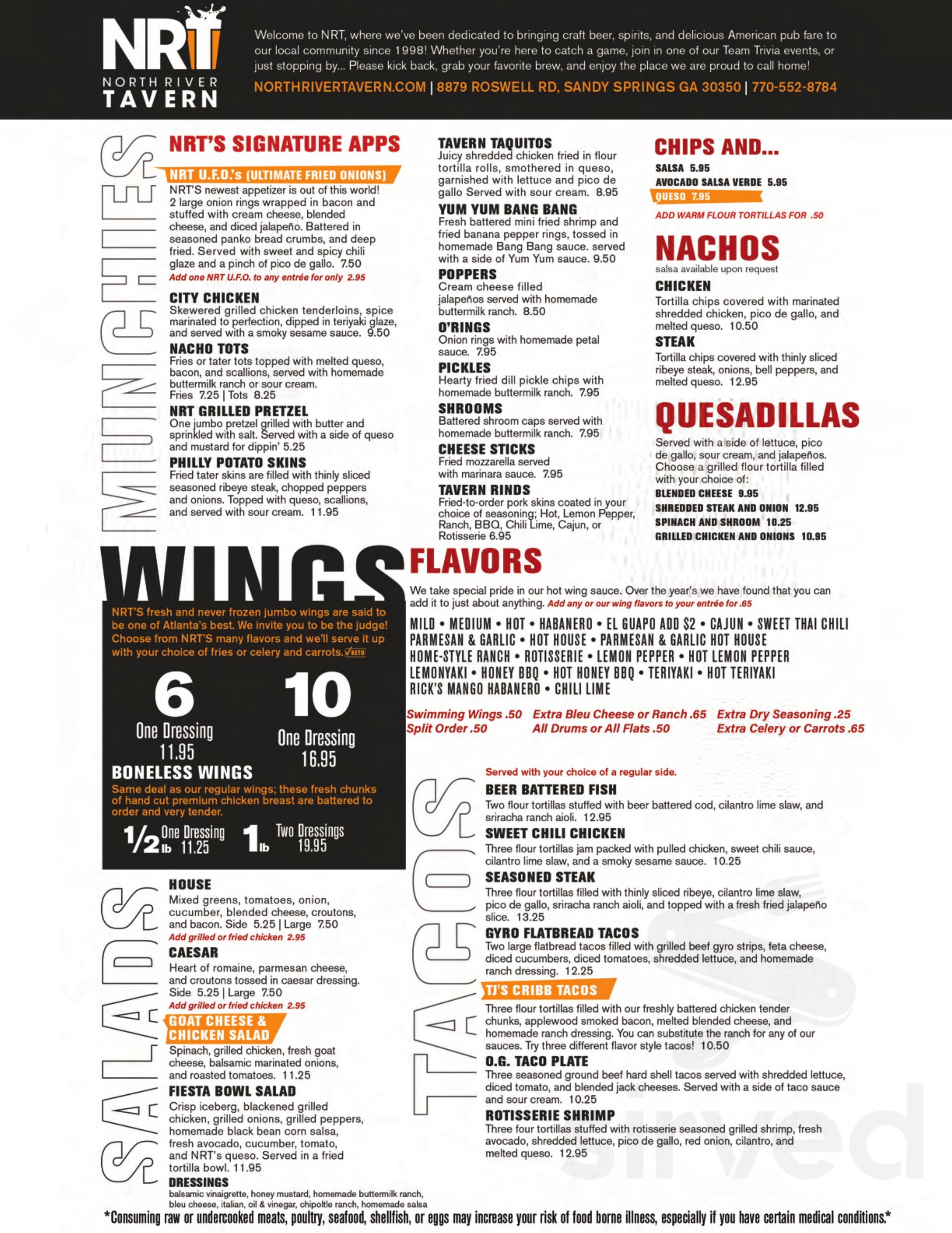 North River Tavern menu in Sandy Springs, Georgia, USA