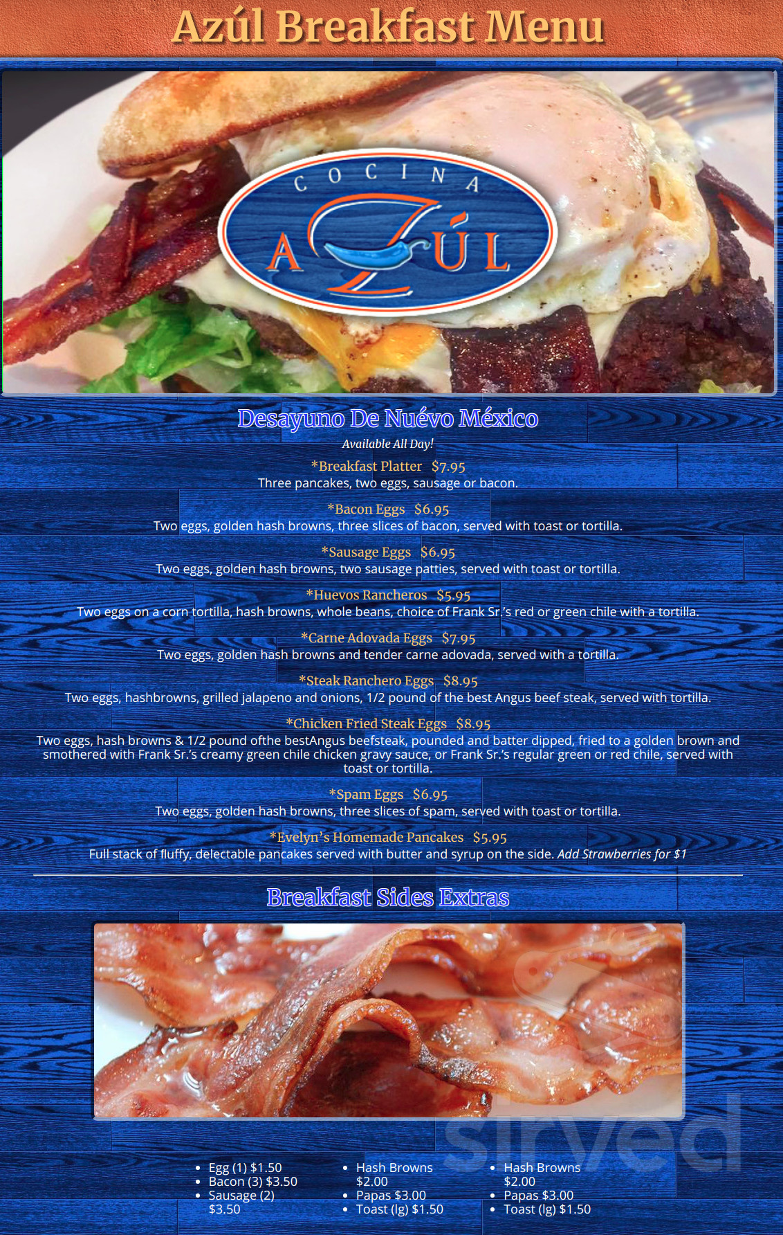 The ORIGINAL Cocina Azul at 12th & Mountain Rd menu in Albuquerque, New ...