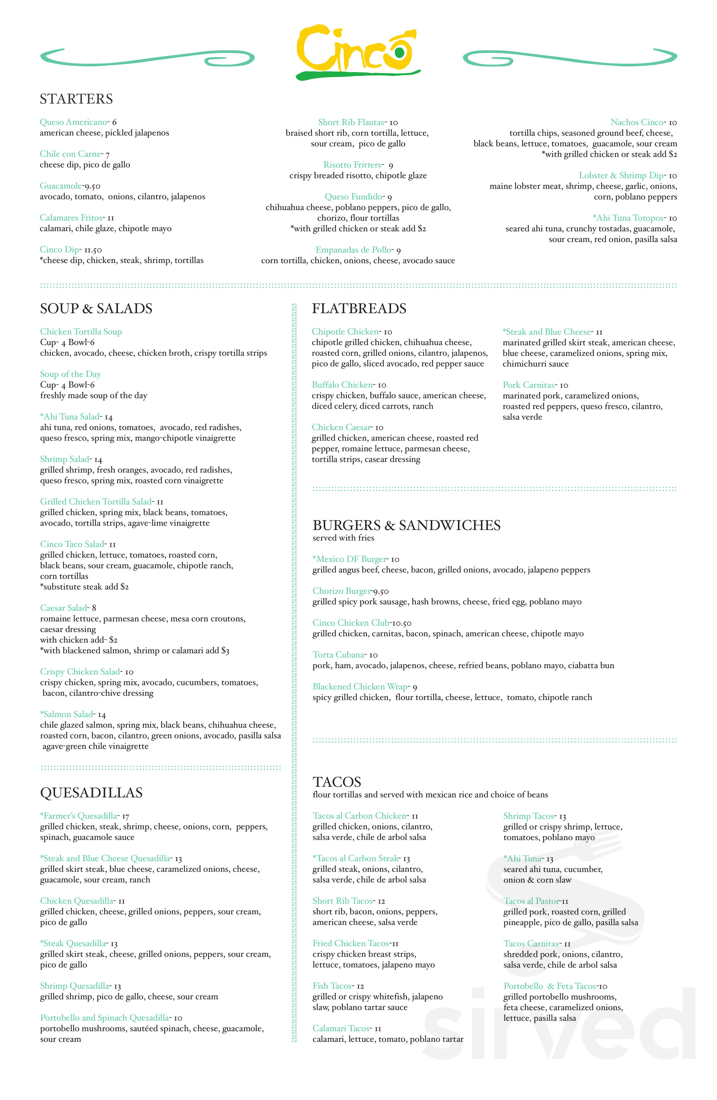 Cinco Mexican Cantina Menu In Atlanta Georgia USA Cinco Mexican Cantina Menu In Atlanta Georgia USA