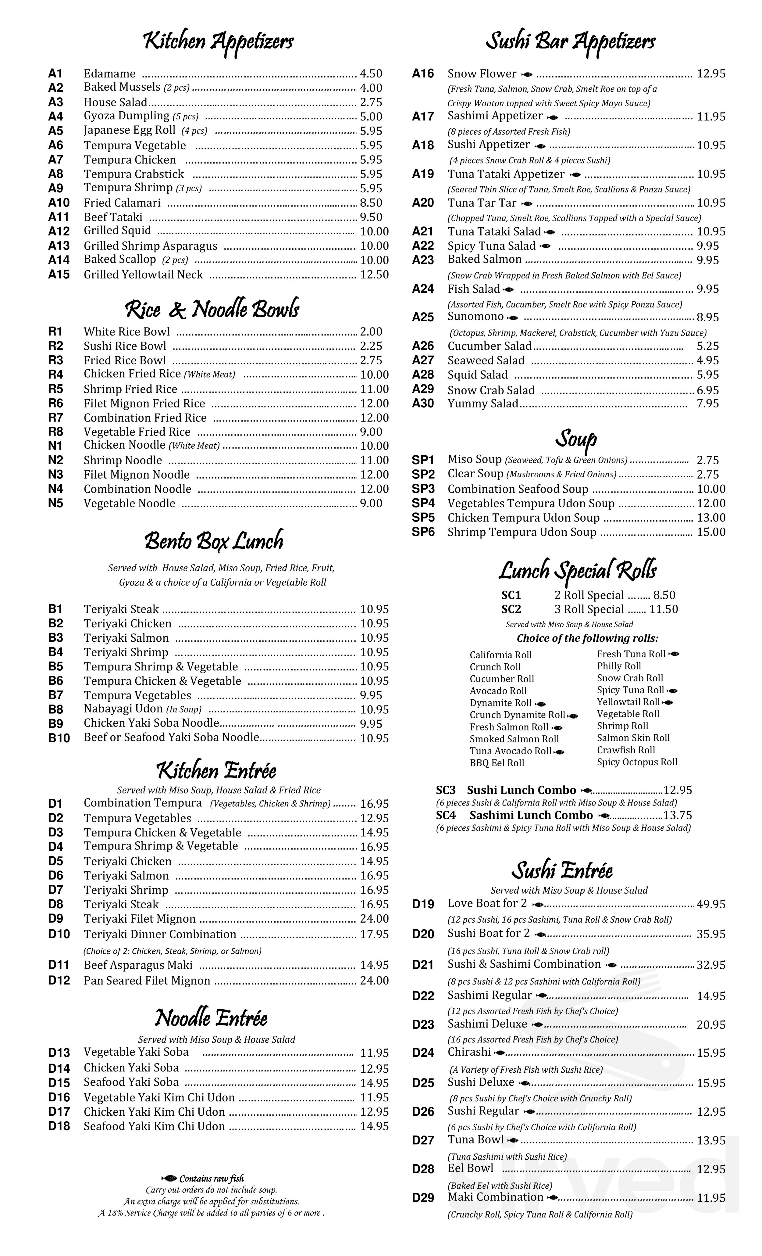 Fuji hana menu store