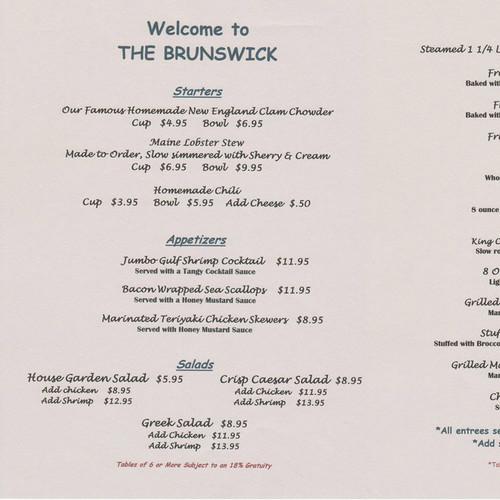 The Brunswick menu in Old Orchard Beach, Maine, USA