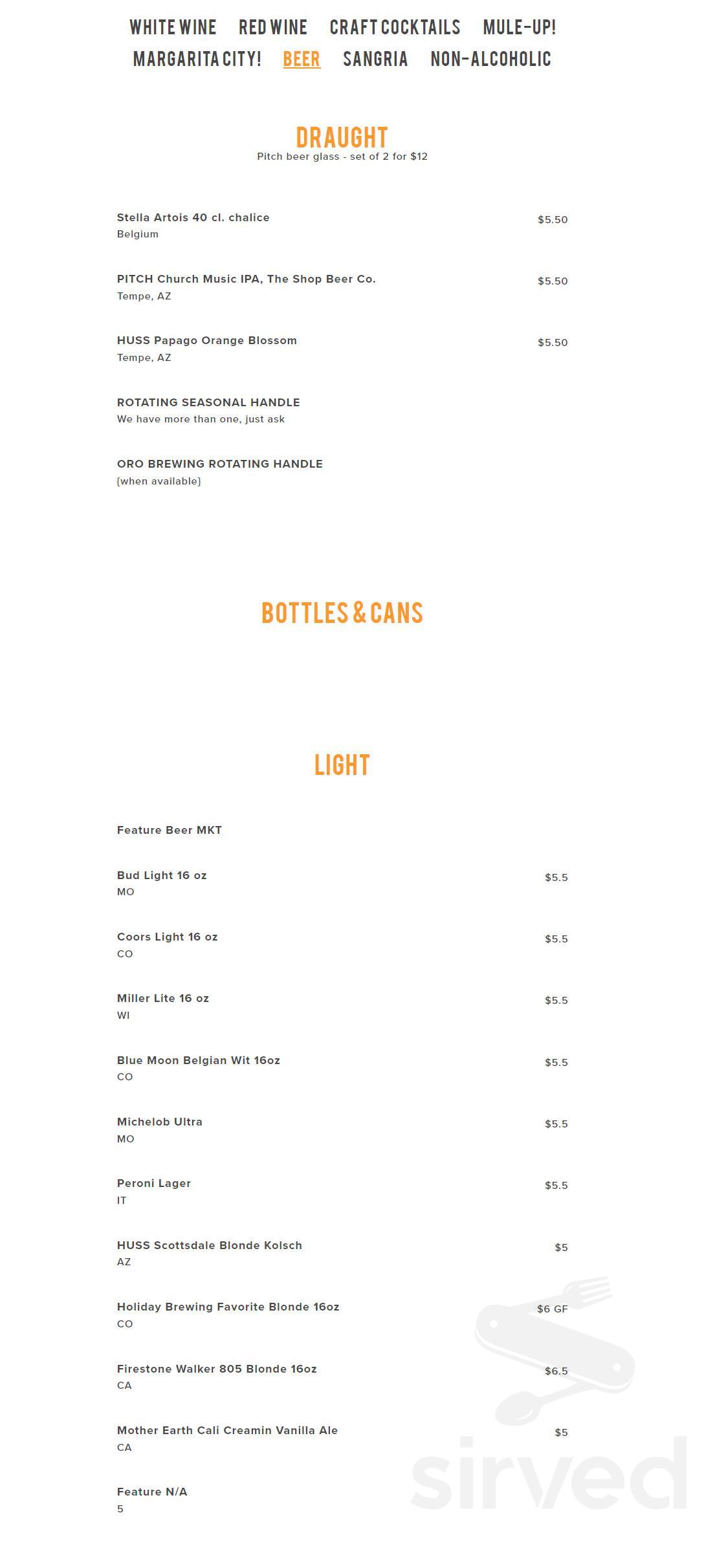 Menu for Pitch in Scottsdale, AZ | Sirved