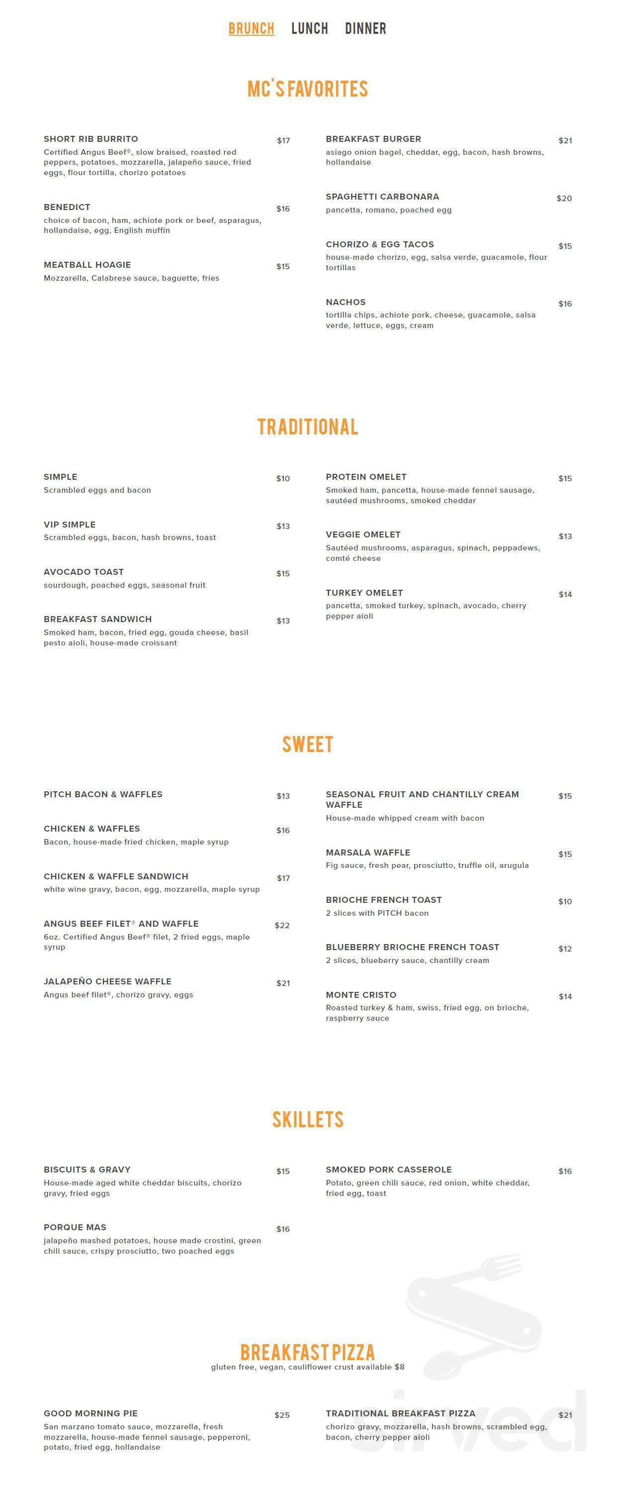 Menu for Pitch in Scottsdale, AZ | Sirved